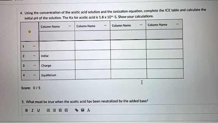 SOLVED:Using the concentration of the acetic acid solution and the ...