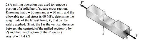 2) A milling operation was used to remove a portion of a solid bar of ...