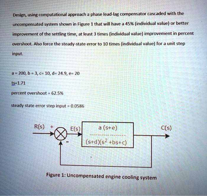 SOLVED: Design, using a computational approach, a phase lead-lag compensator cascaded with the ...
