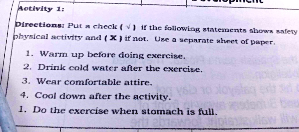 SOLVED: 'activity 1 put a check if the following statements shows safety precautions in physical ...