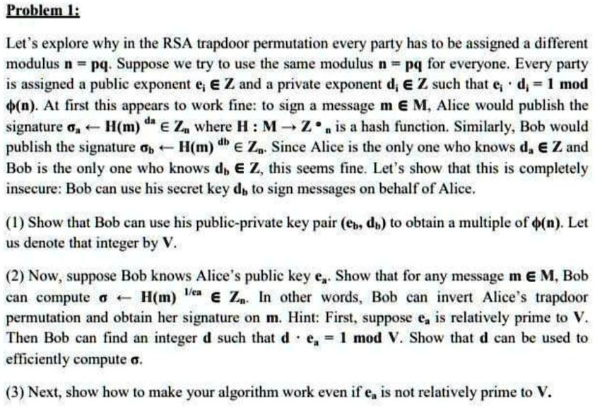 Solved Problem 1 Lets Explore Why In The Rsa Trapdoor Permutation
