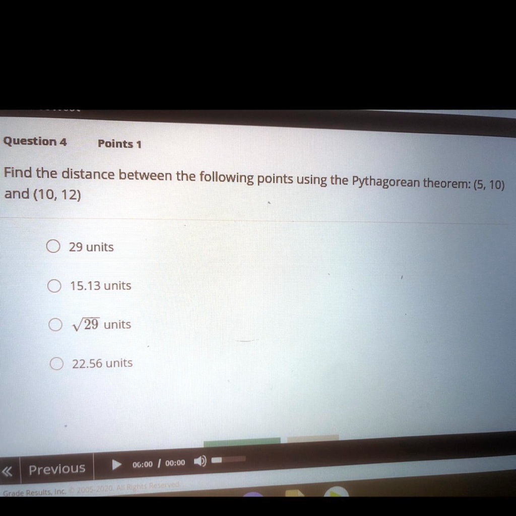 whats the difference between the following points using pythagorean theorem question 4 points 1 ...
