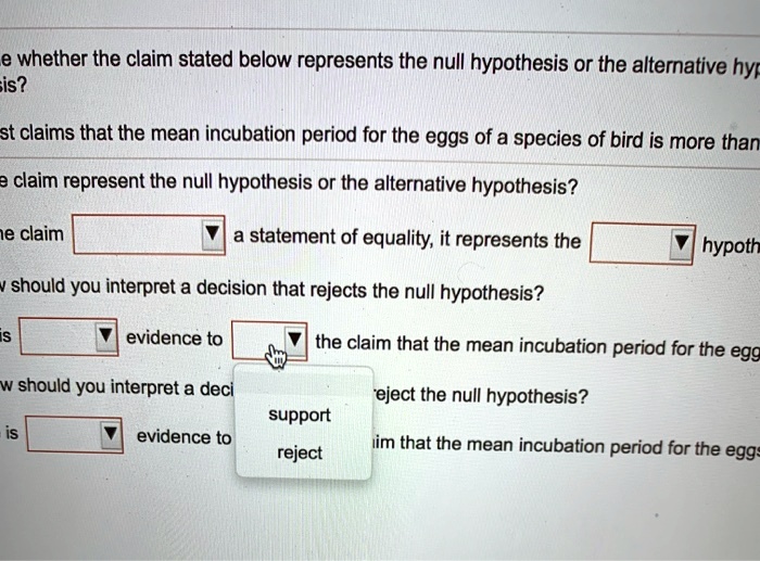 SOLVED: e whether the claim stated below represents the null hypothesis ...