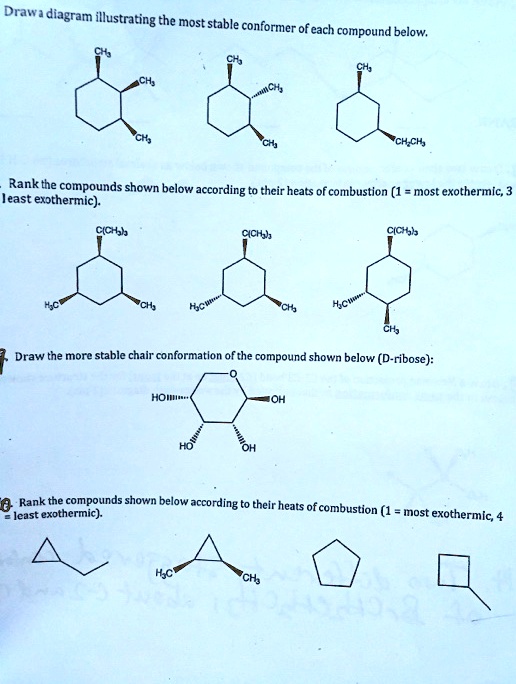 drawae diagram illustrating the most stable conformer ofeach compound below chcks rankthe ...