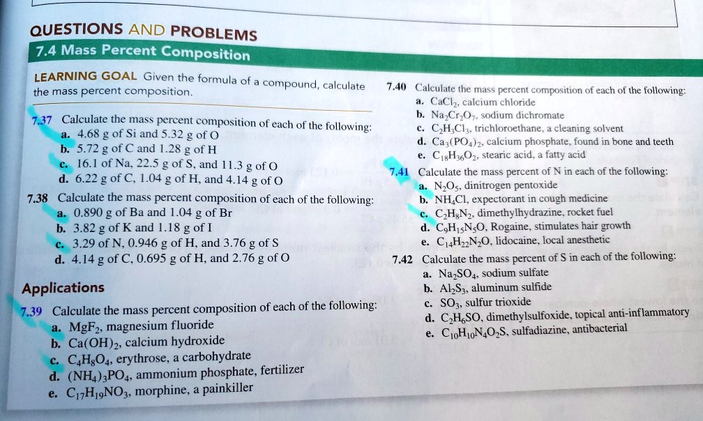 SOLVED: QUESTIONS AND PROBLEMS 7.4 Mass Percent Composition LEARNING ...