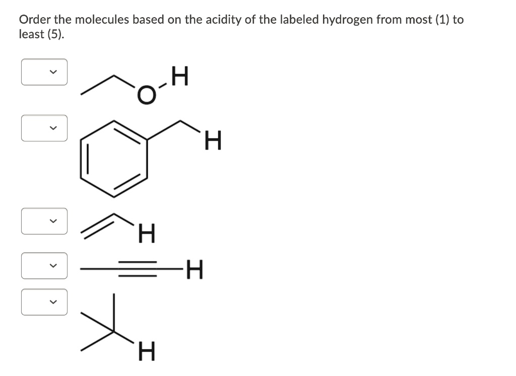 Order the molecules based on the acidity of the labeled...