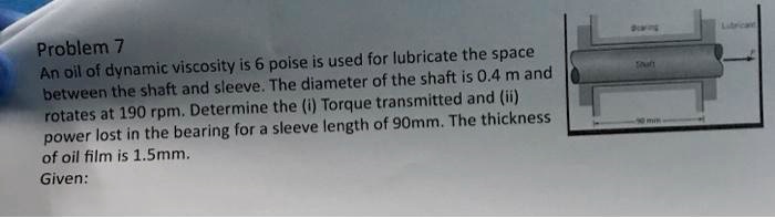 SOLVED: Problem 7: An oil of dynamic viscosity is 6 poise is used to ...