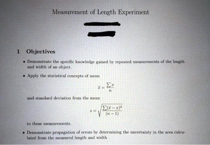 SOLVED: Measurement of Length Experiment Objectives: 1. Demonstrate the ...