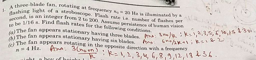 three blade fan rotating light of at flashing stroboscope frequency ...