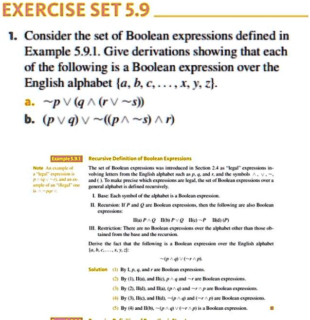 Exercise Set 59 1 Consider The Set Of Boolean Expressions Defined In Example 591 Give 2487