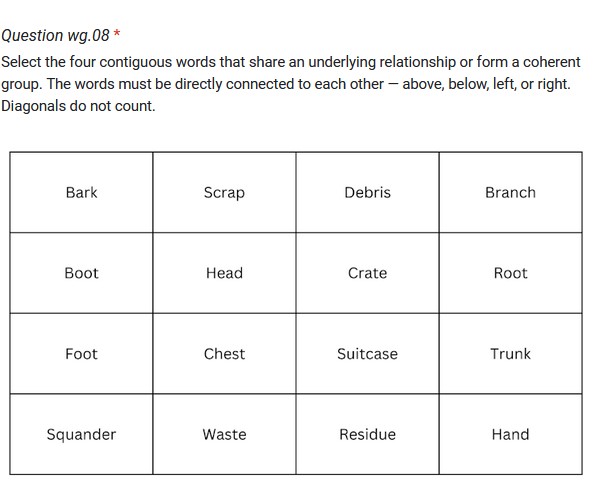question wg 08 select the four contiguous words that share an ...