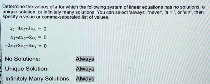 SOLVED: Determine the values Of a for which the following system of ...