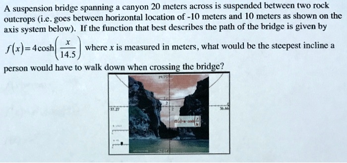 A suspension bridge spanning a canyon 20 meters across is suspended ...
