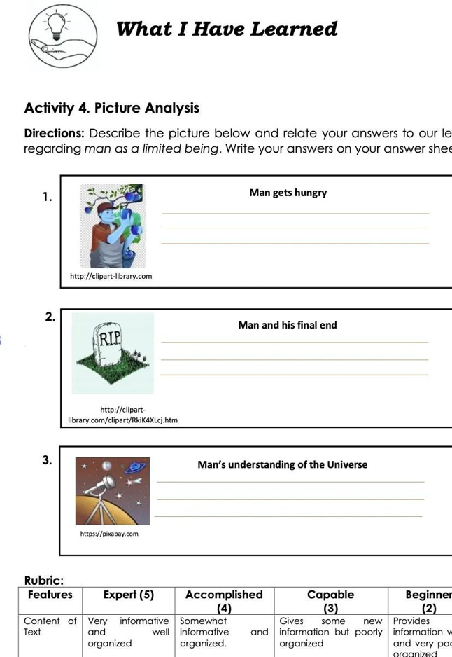 answer please 123 what i have learned activity 4 picture analysis ...