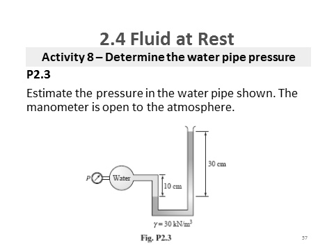 SOLVED: 2.4 Fluid at Rest Activity 8 - Determine the water pipe ...