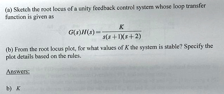 Solved A Sketch The Root Locus Of A Unity Feedback Control System Whose Loop Transfer Function