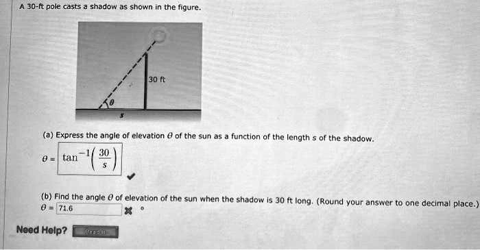 30 it pole casts shadow as shown the figure a express the angle of ...