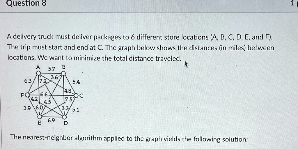 SOLVED: Nearest Neighbor Algorithm Question 8 1| A delivery truck must ...