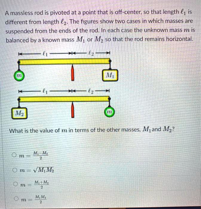 SOLVED:A massless rod is pivoted at a point that is off-center; so that ...