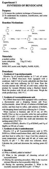 experiment 1 synthesis of benzocaine 1 to master the synthetic ...