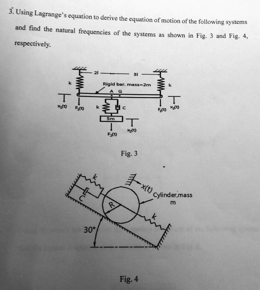SOLVED: Using Lagrange's equation to derive the equation of motion of the following systems and ...