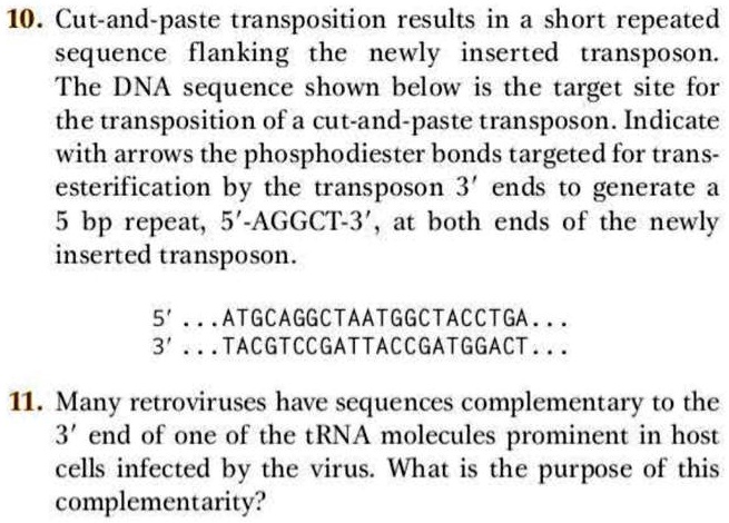 SOLVED:10 . Cut-and-paste transposition results in a short repeated ...