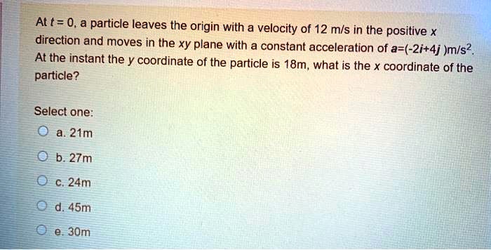 att 0a particle leaves the origin with a velocity of 12 ms in the positive direction and moves ...