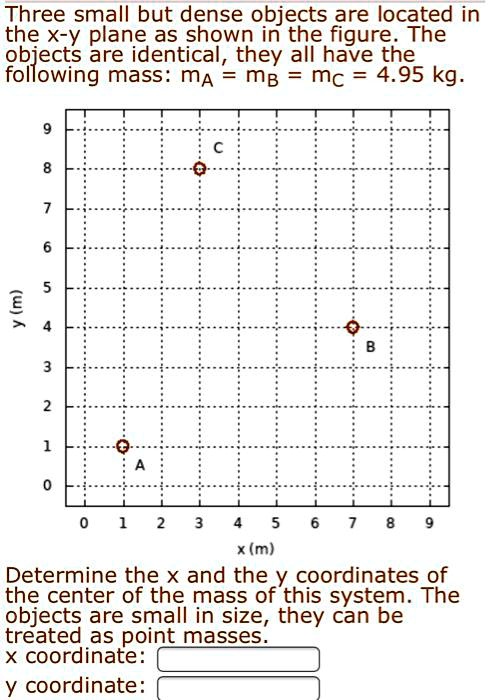 SOLVED: Three small but dense objects are located in the X-Y plane as shown in the figure. They ...