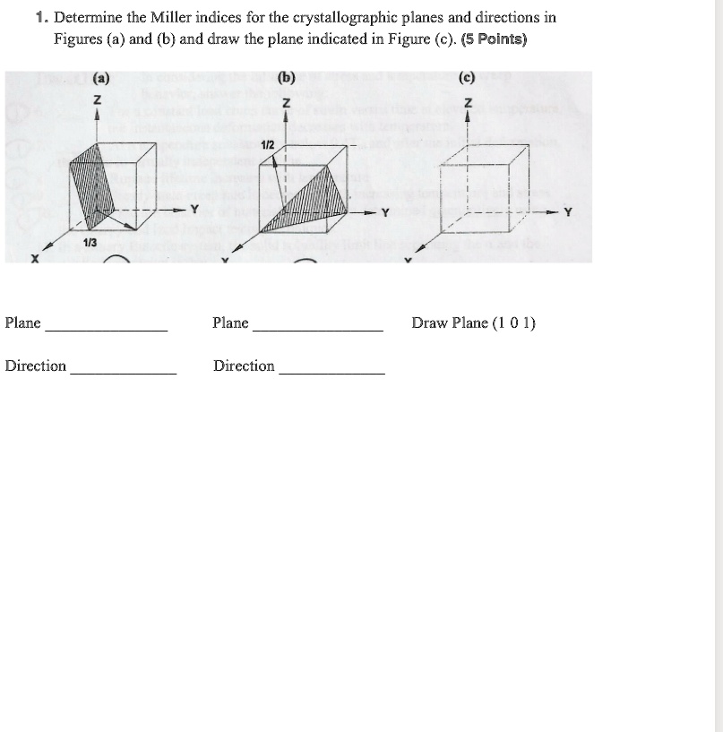 SOLVED: 1. Determine the Miller indices for the crystallographic planes and directions in ...