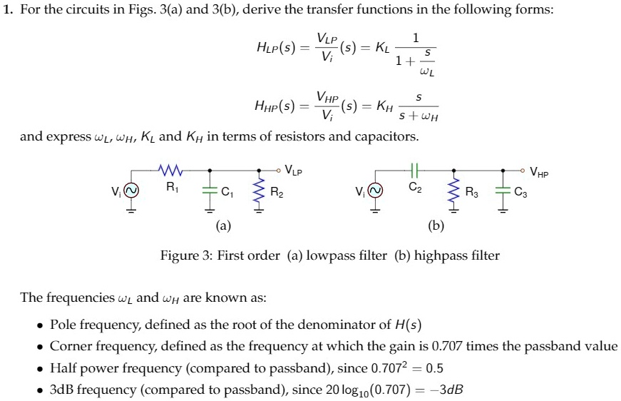 SOLVED: 1. For the circuits in Figs. 3(a) and 3(b), derive the transfer ...