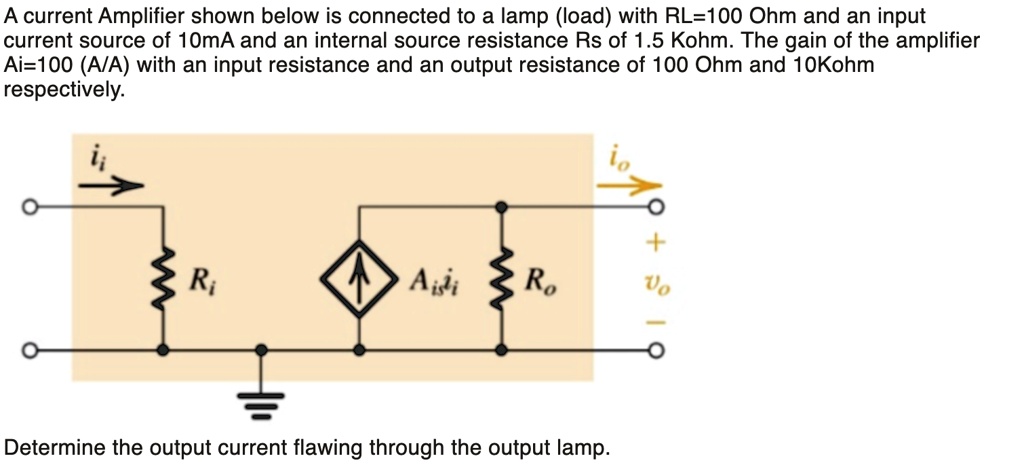 SOLVED: A current amplifier shown below is connected to a lamp (load ...