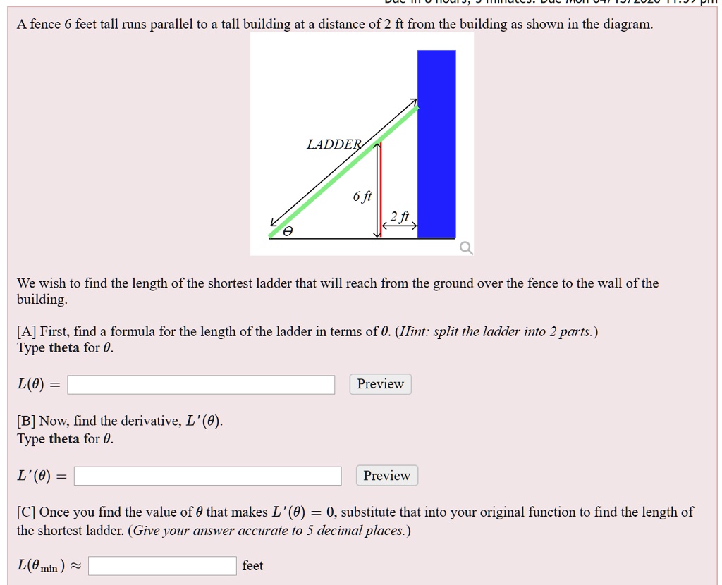 SOLVED: A fence 6 feet tall runs parallel to a tall building at a ...