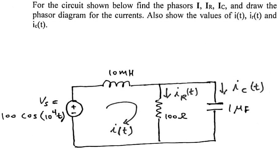 SOLVED: For the circuit shown below, find the phasors I, IR, and Ic, and draw the phasor diagram ...