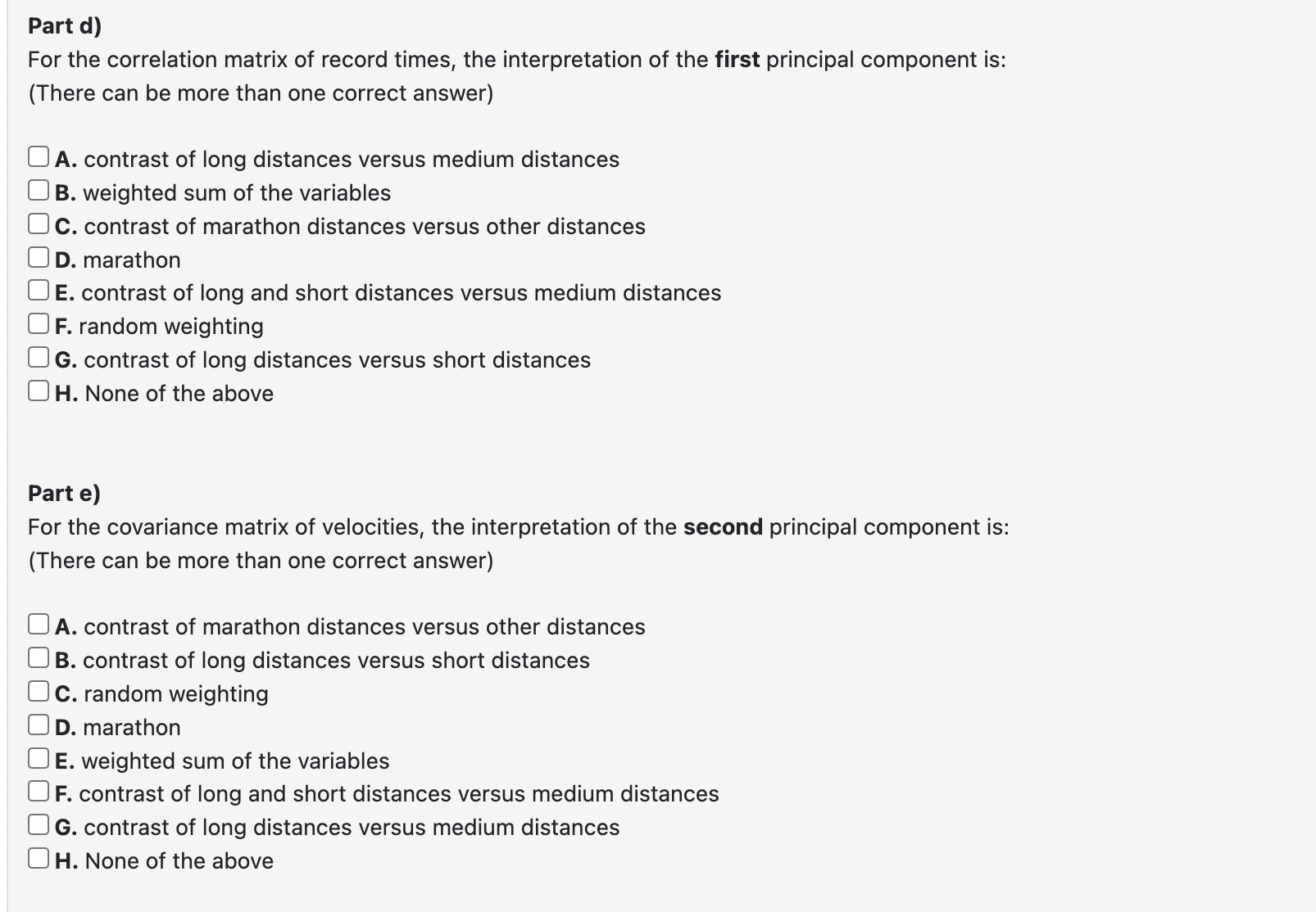 Part d) For the correlation matrix of record times, the interpretation ...