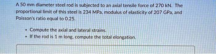 A 50 mm diameter steel rod is subjected to an axial tensile force of ...