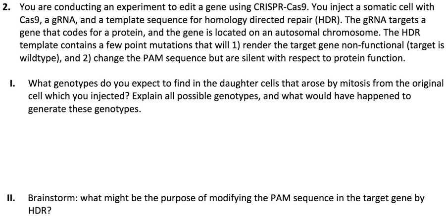 SOLVED:You are conducting an experiment to edit a gene using CRISPR ...
