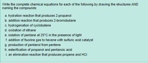 SOLVED: Write the complete chemical equations for each of the following ...