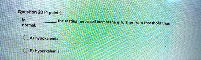 SOLVED: Question 20 (4 points): In the resting nerve cell membrane, the ... SOLVED: Question 20 (4 points): In the resting nerve cell membrane, the ...
