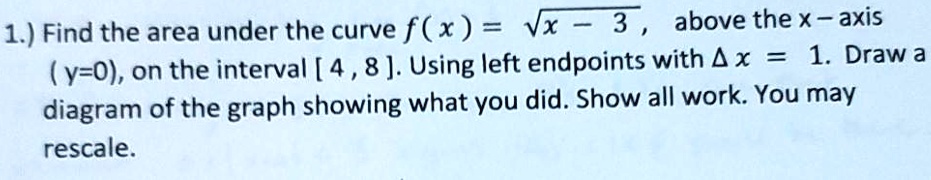 SOLVED:1.) Find the area under the curve f (x ) = Vx 3 above the x-axis ...