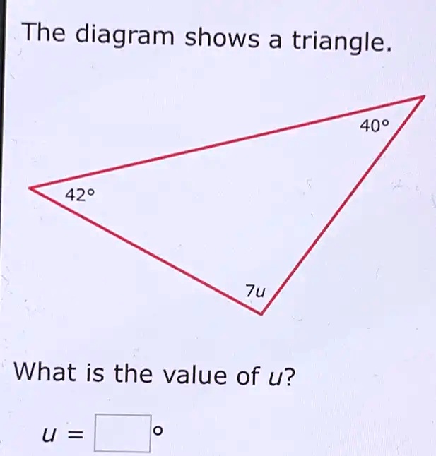SOLVED: The diagram shows a triangle. 40Â° 4âˆš20 7u What is the value ...