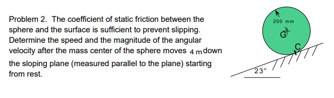Problem 2. The coefficient of static friction between the sphere and ...