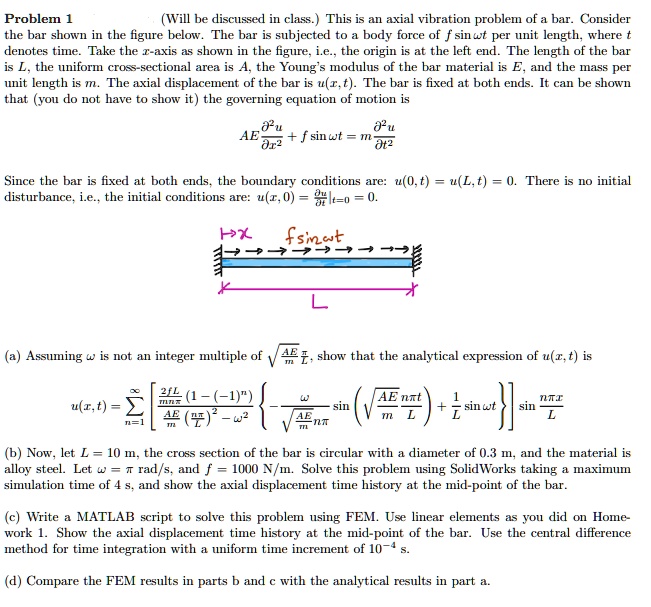 Problem 1) This is an axial vibration problem of a bar. Consider the ...