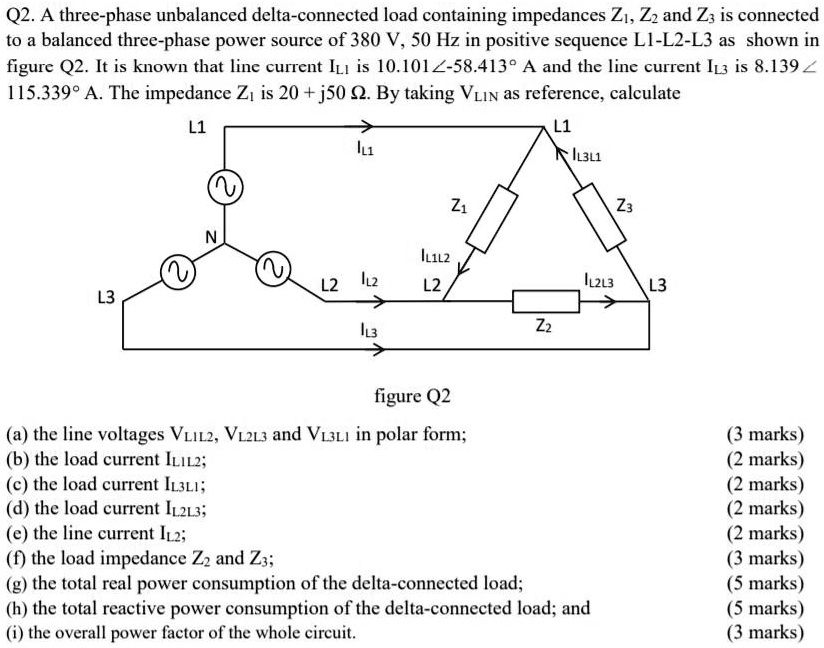 q2a three phase unbalanced delta connected load containing impedances ...