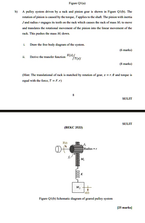 b a pulley system driven by a rack and pinion gear is shown in figure ...