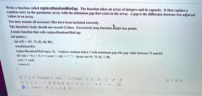 Solved Random Entry In The Parameter Array With The Minimum Gap That Exists In The Array A Gap
