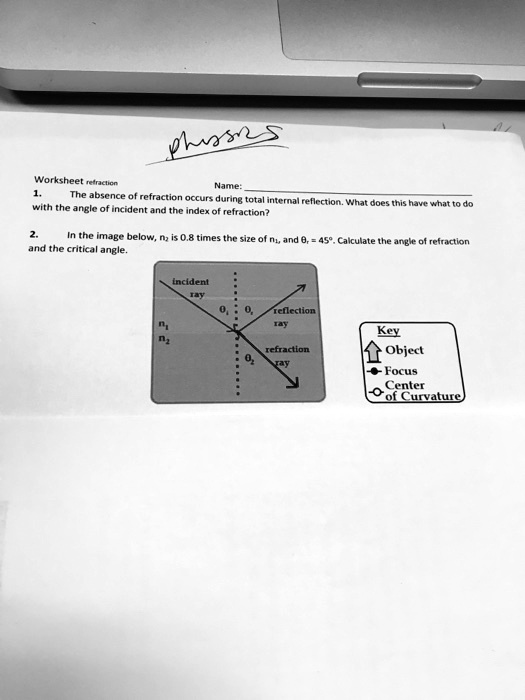 SOLVED: Worksheet: Refraction Name: 1. The absence of refraction occurs during total internal ...