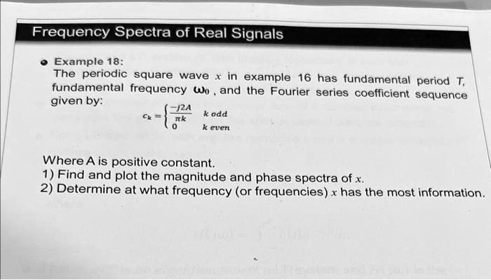 SOLVED: Frequency Spectra of Real Signals Example 18: The periodic ...