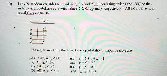 SOLVED: Let x be random variables values and d ( in increasing order ...