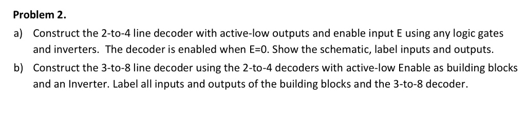 Solved Problem 2 A Construct The 2 To 4 Line Decoder With Active Low