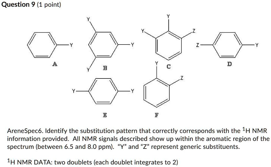 SOLVED: Question 9 (1 point) AreneSpec6. Identify the substitution ... SOLVED: Question 9 (1 point) AreneSpec6. Identify the substitution ...